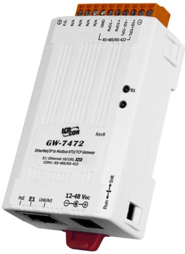 Купить Преобразователь ICP DAS GW-7472 EtherNet/IP to Modbus RTU gateway with PoE and 1 RS-422/ ...