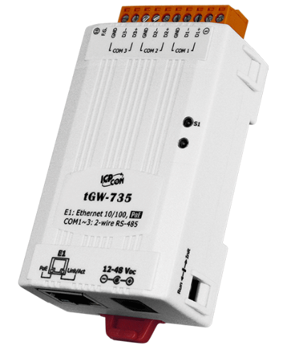 Купить Преобразователь ICP DAS tGW-735 Tiny Modbus/TCP to RTU/ASCII gateway with PoE and 3 RS ...